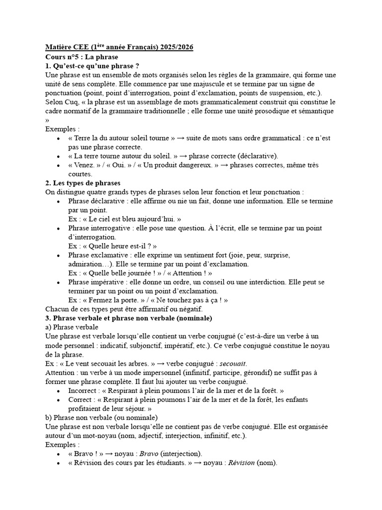 Types et structures de phrases en français | PDF | Phrase | Clause