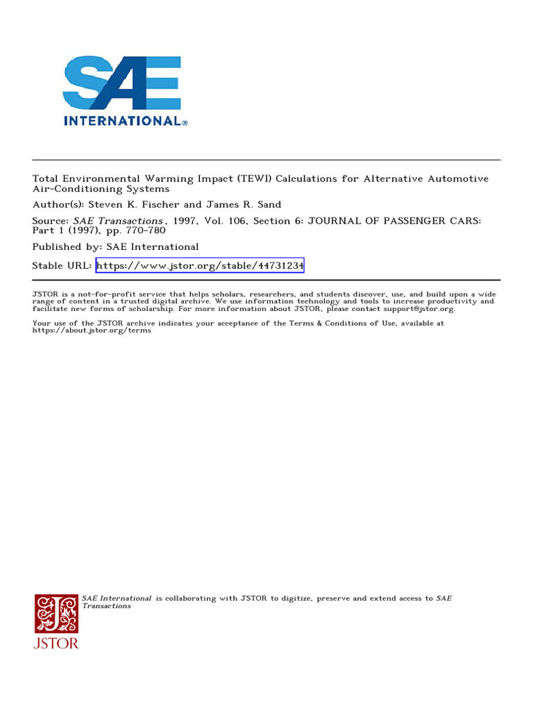 Total Environmental Warming Impact (TEWI) Calculations For Alternative ...
