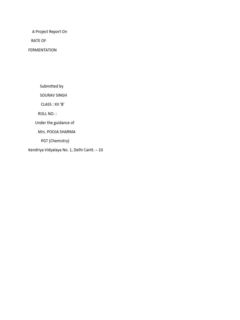 A Project Report On | PDF | Fermentation | Carbohydrates