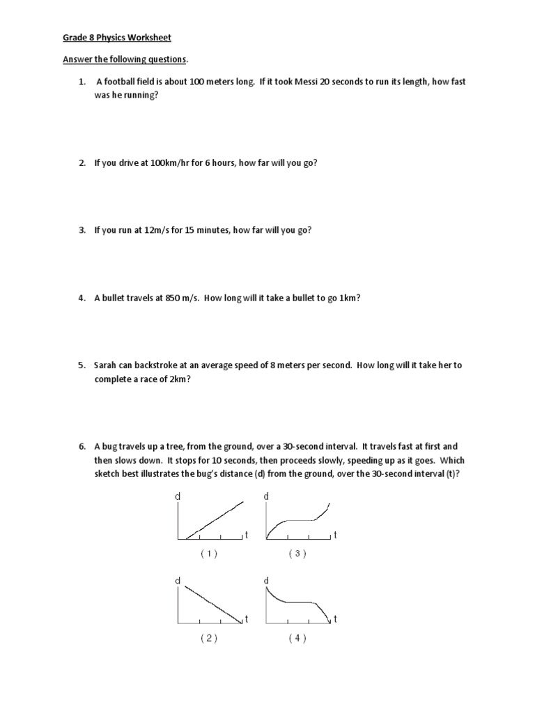 Grade 8 Physics Worksheet | PDF | Velocity | Speed
