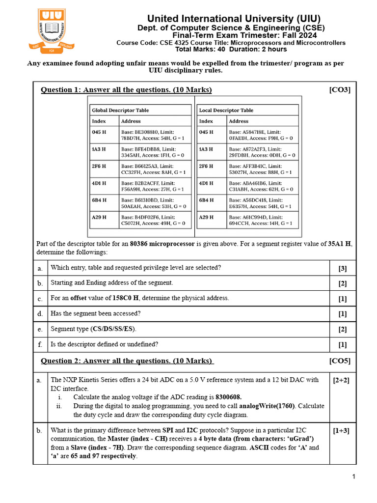 Final CSE 4325 Fall24 | PDF | Central Processing Unit | Computer Hardware