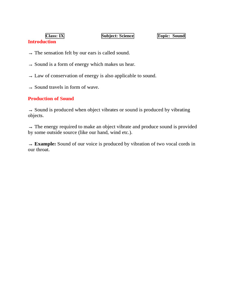 Class - 9th Science Ch- Sound Notes | PDF | Sound | Waves