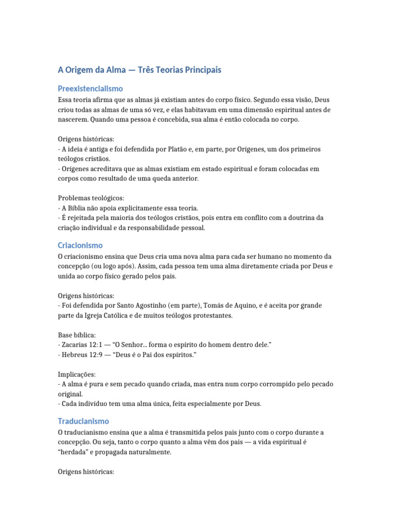 Teorias sobre a Origem da Alma | PDF | Deus | Alma