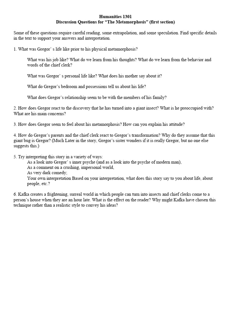 Metamorphosis Study Questions | PDF