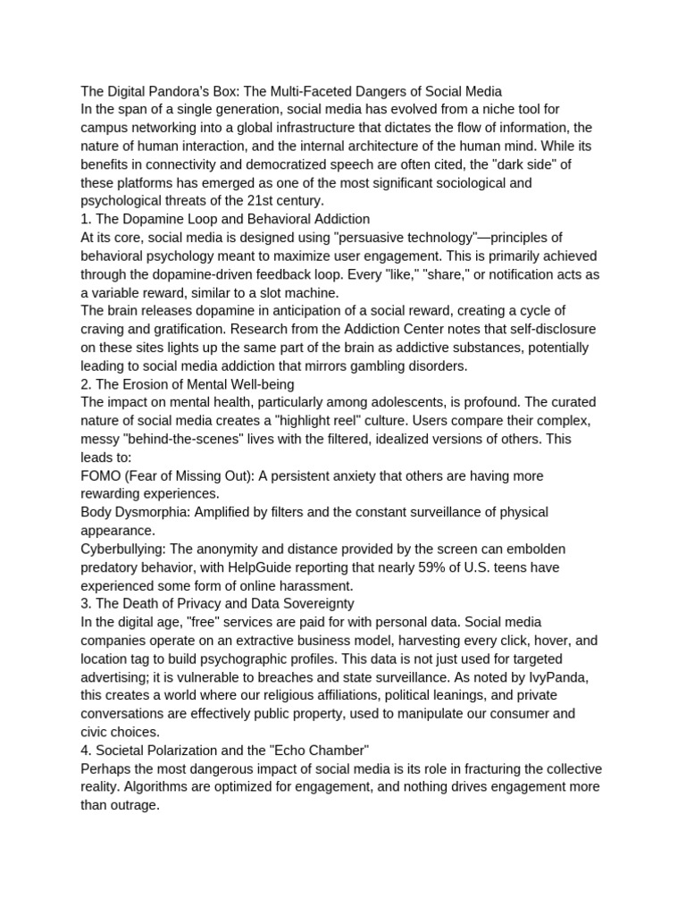 The Digital Pandora’s Box- The Multi-Faceted Dangers of Social Media ...