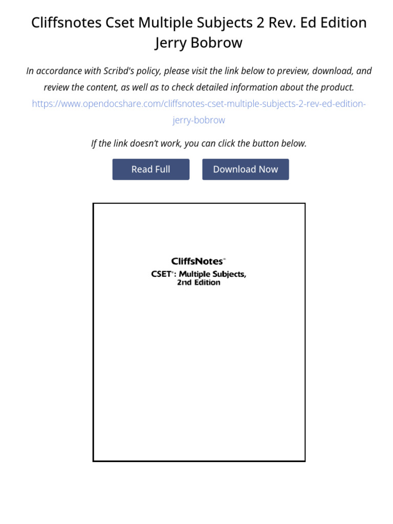 CliffsNotes CSET multiple subjects 2 Rev. ed Edition Jerry Bobrow full ...