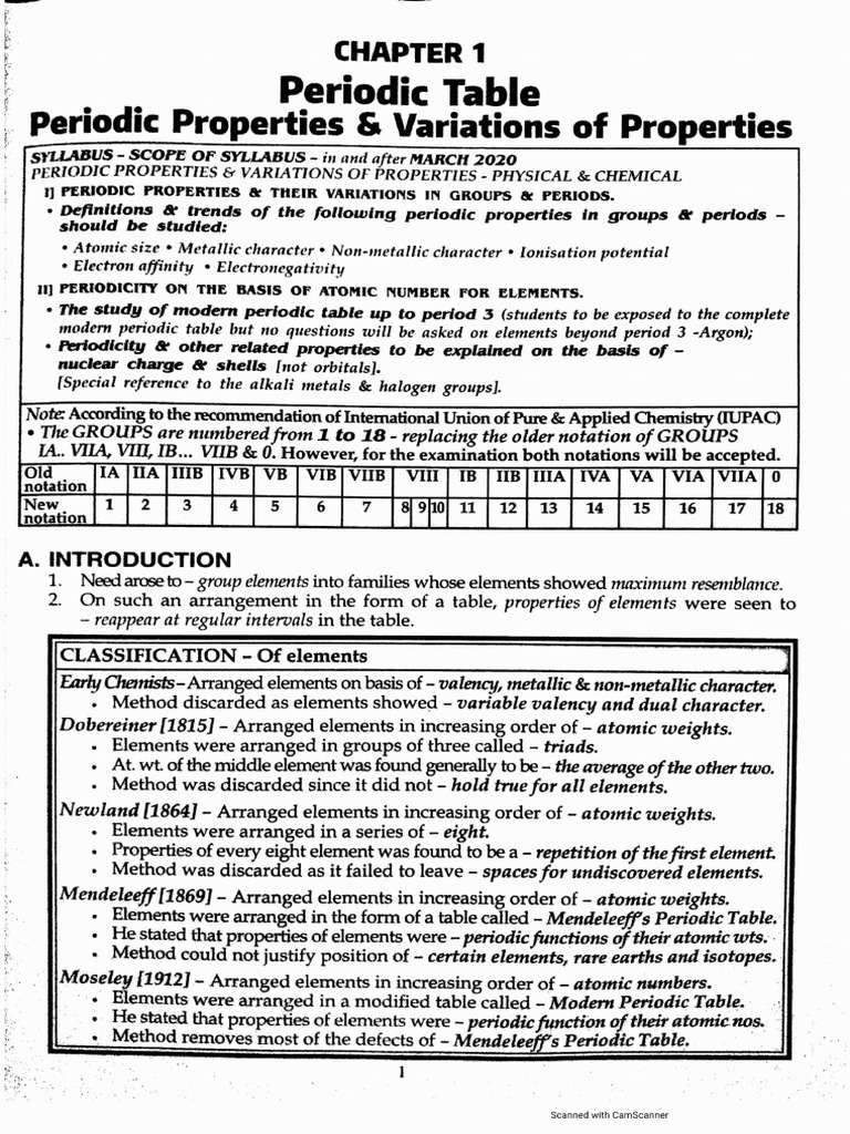 Chapter 1 Chemistry Icse of Class X Periodic Table | PDF