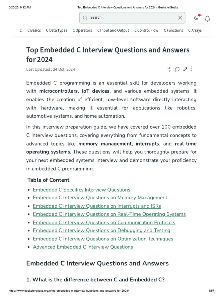 Top Embedded C Interview Questions and Answers for 2024 - GeeksforGeeks ...