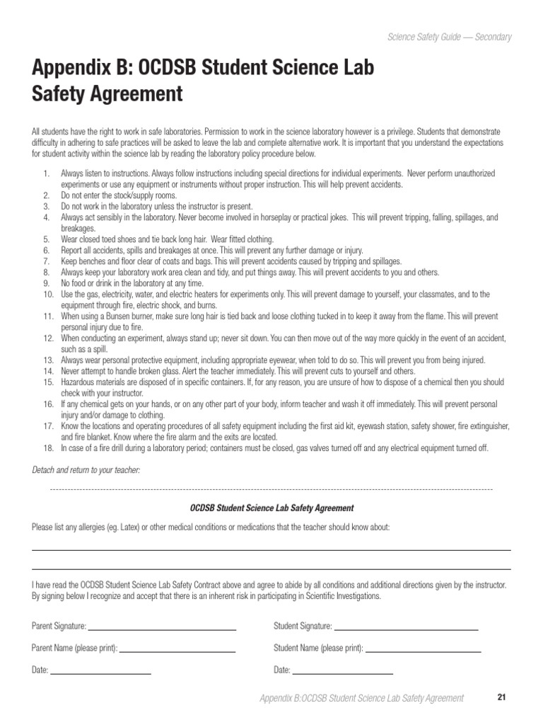 Science Safety Contract | PDF | Laboratories | Personal Protective ...
