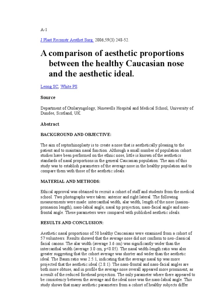 A Comparison of Aesthetic Proportions Between The Healthy Caucasian ...