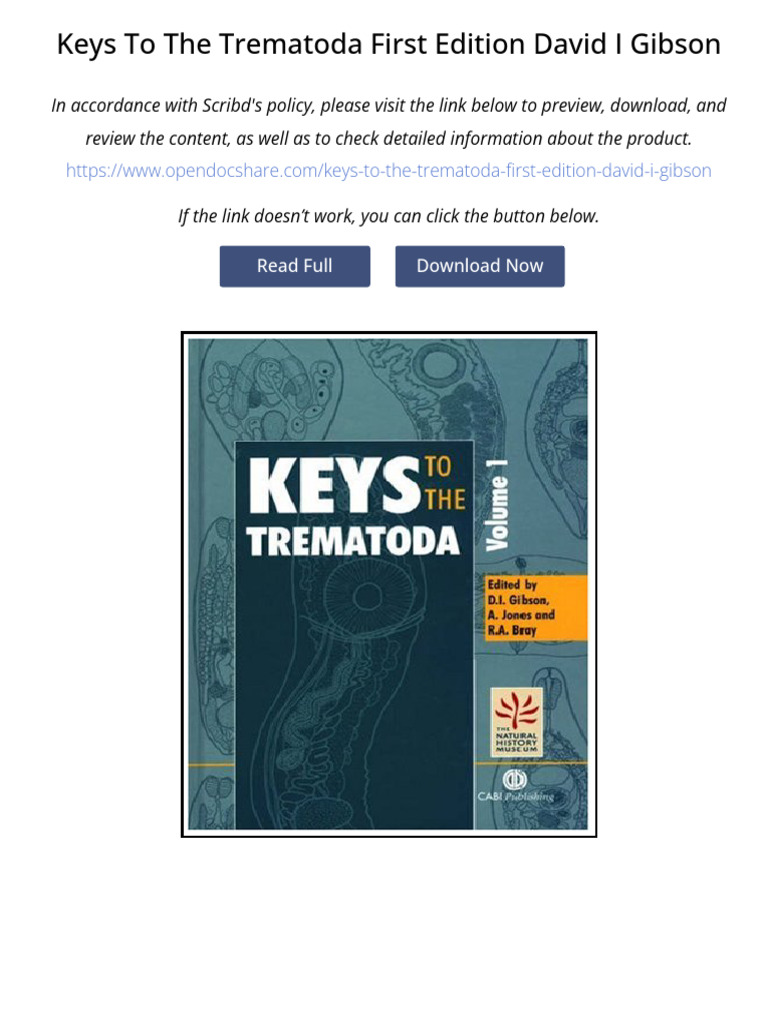 Keys to the Trematoda First Edition David I Gibson available all format ...