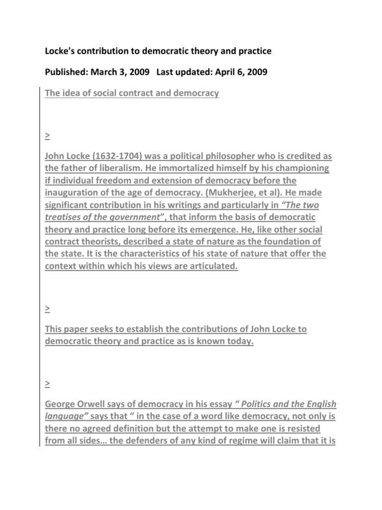 Locke Contribution To Democracy | PDF | Natural And Legal Rights | John ...