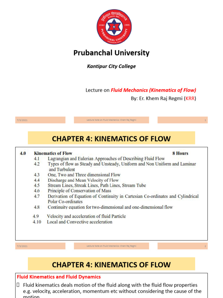 Chapter-4 Kinematics of Flow 1 | PDF | Kinematics | Mechanics