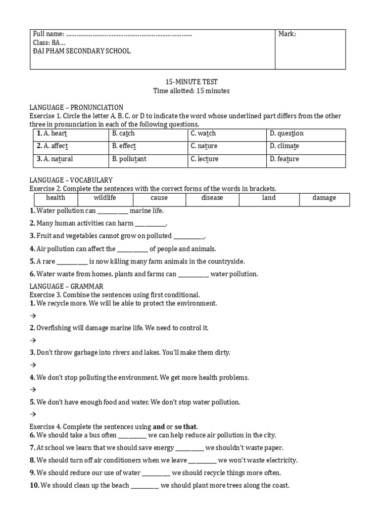 15-Minute Test on Language Skills | PDF