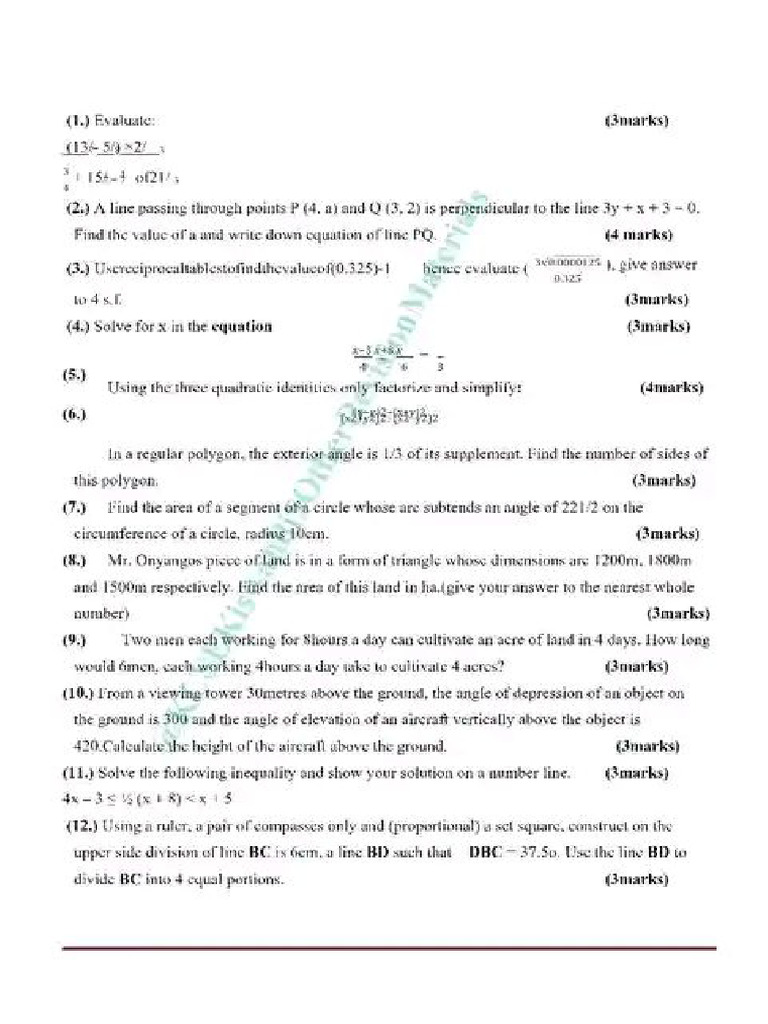 Mathematics Paper 1 Trial 2 | PDF