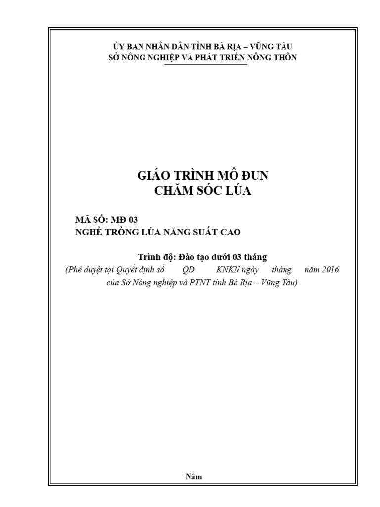 Giao Trinh Mo Dun 03 Cham Soc Lua | PDF