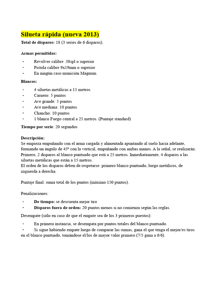 Competencia de Tiro: Silueta Rápida 2013 | PDF