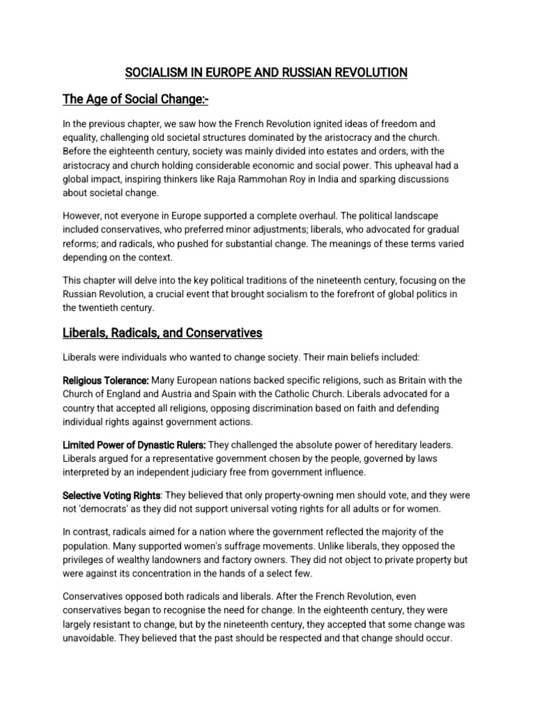 Socialism in Europe IX Ch 2 Summary | PDF