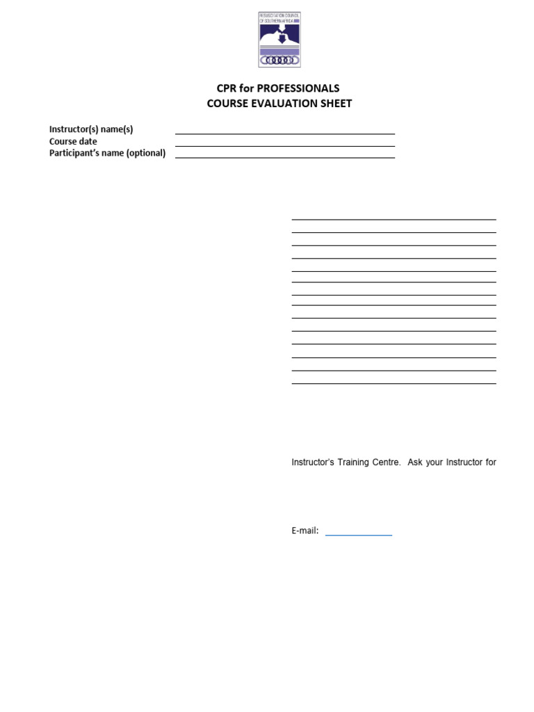CPR Course Evaluation Form | PDF