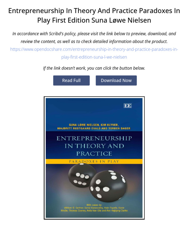 Entrepreneurship in Theory and Practice Paradoxes in Play First Edition ...