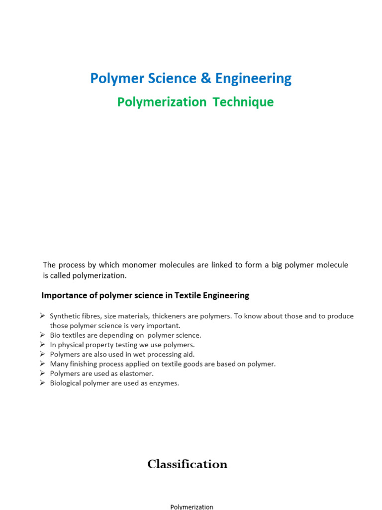 Polymerisation Technique | PDF | Polymerization | Polymers