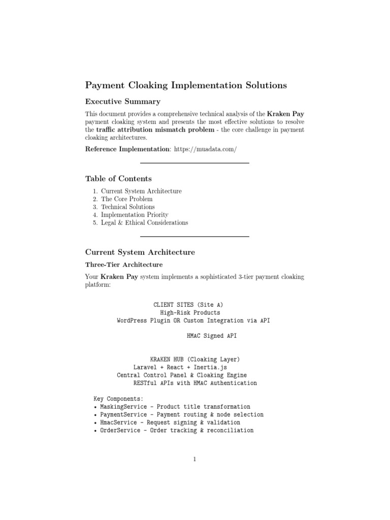 Kraken Pay Payment Cloaking Solutions | PDF | Wire Transfer | Computing