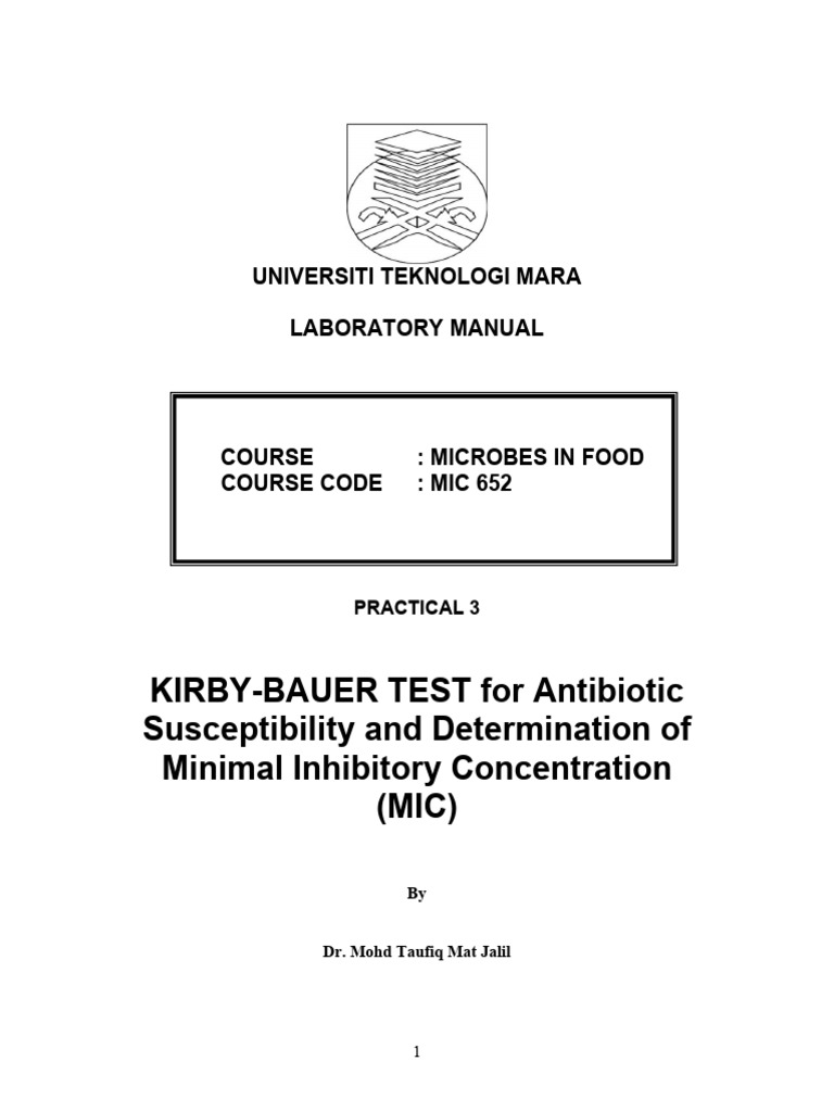 MIC 652 Laboratory Manual - P3 (1) | PDF | Antibiotics | Microbiology