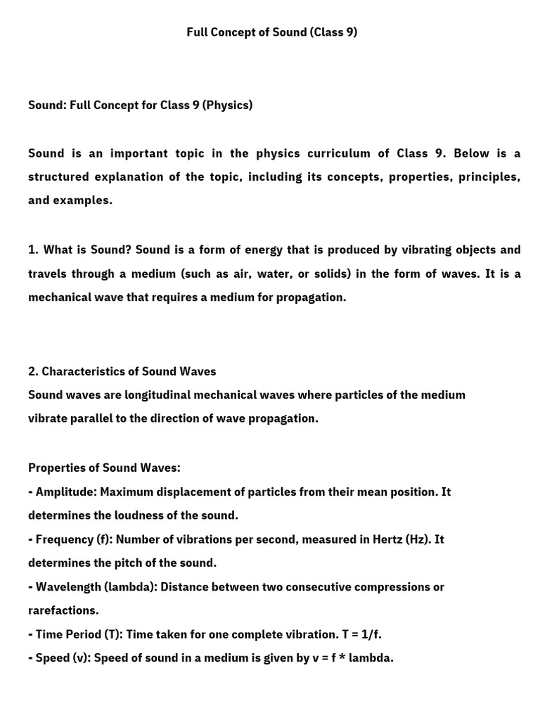 Sound Concepts for Class 9 Physics | PDF | Sound | Waves