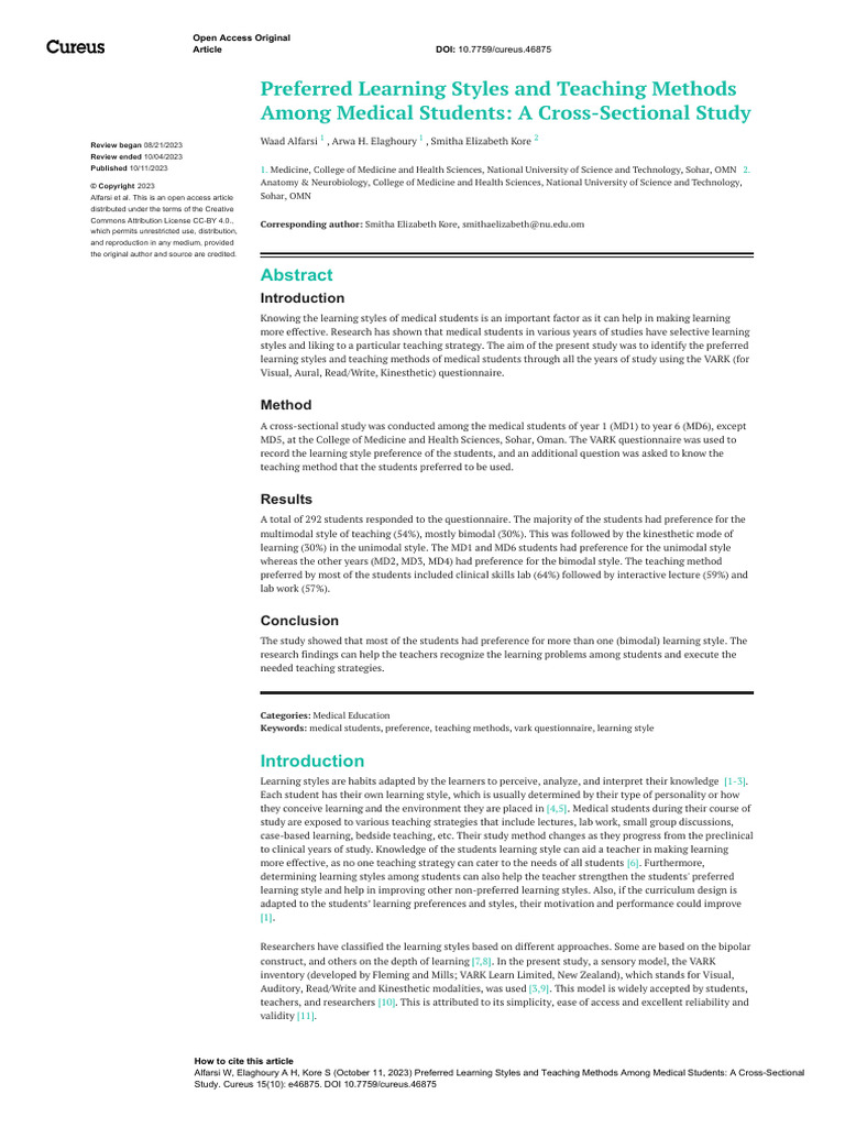 Preferred Learning Styles and Teaching Methods Amo | PDF | Learning ...