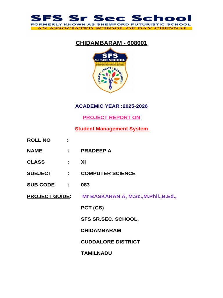 Pradeep a Cs IV Project | PDF | Databases | Sql
