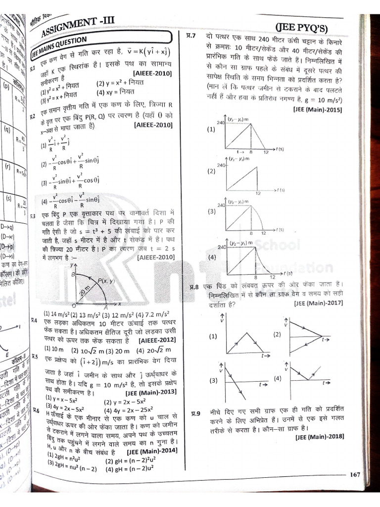 JEE MAIN and ADVANCED Physics Kinematics Pyq | PDF