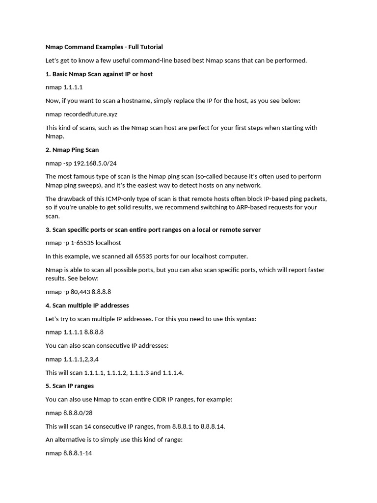 Nmap Command Examples | PDF | Denial Of Service Attack | Malware