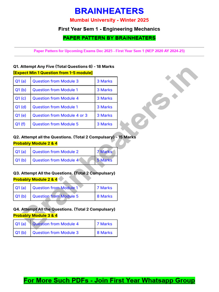 (BH) Mechanics Paper Pattern | PDF