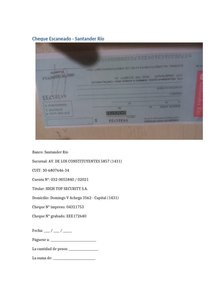 Cheque Santander Escanado Editado | PDF