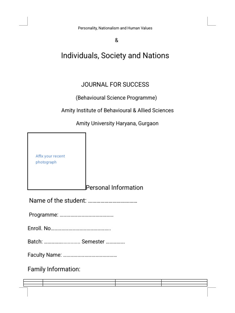 Journal for Success- Sem v- Pnhv & Isn | PDF