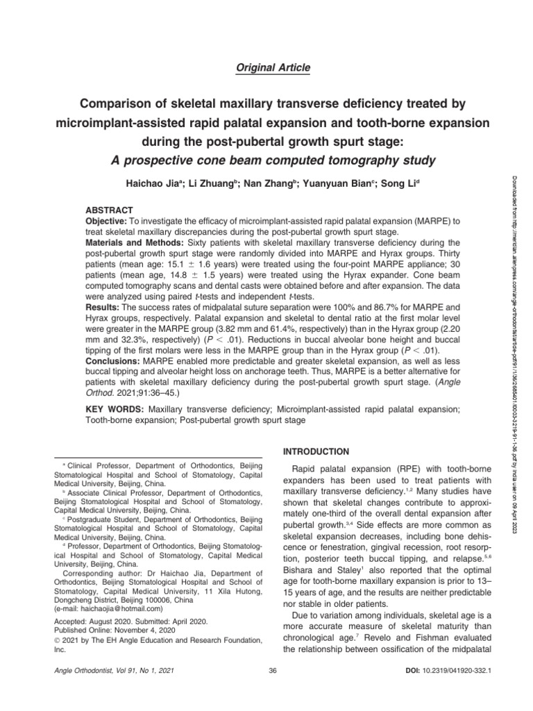 Comparison of Skeletal Maxillary Transverse Deficiency Treated By | PDF ...