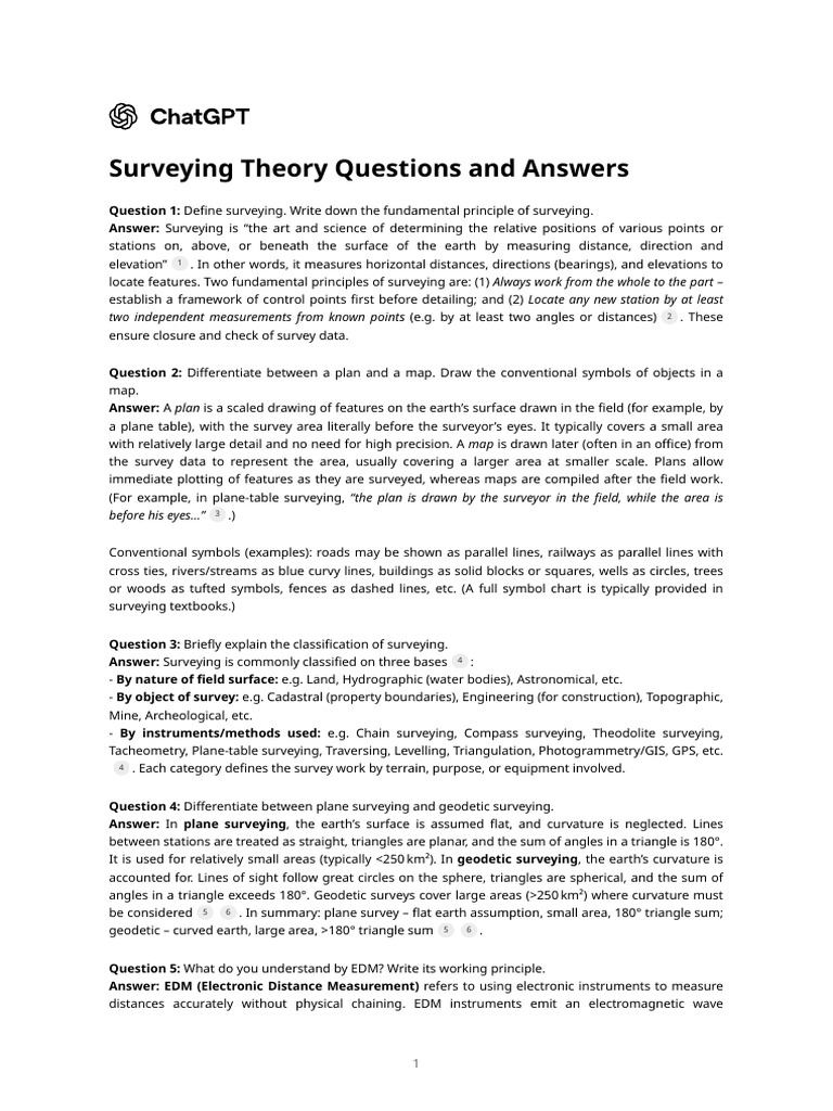Surveying Theory Questions and Answers | PDF | Surveying | Compass