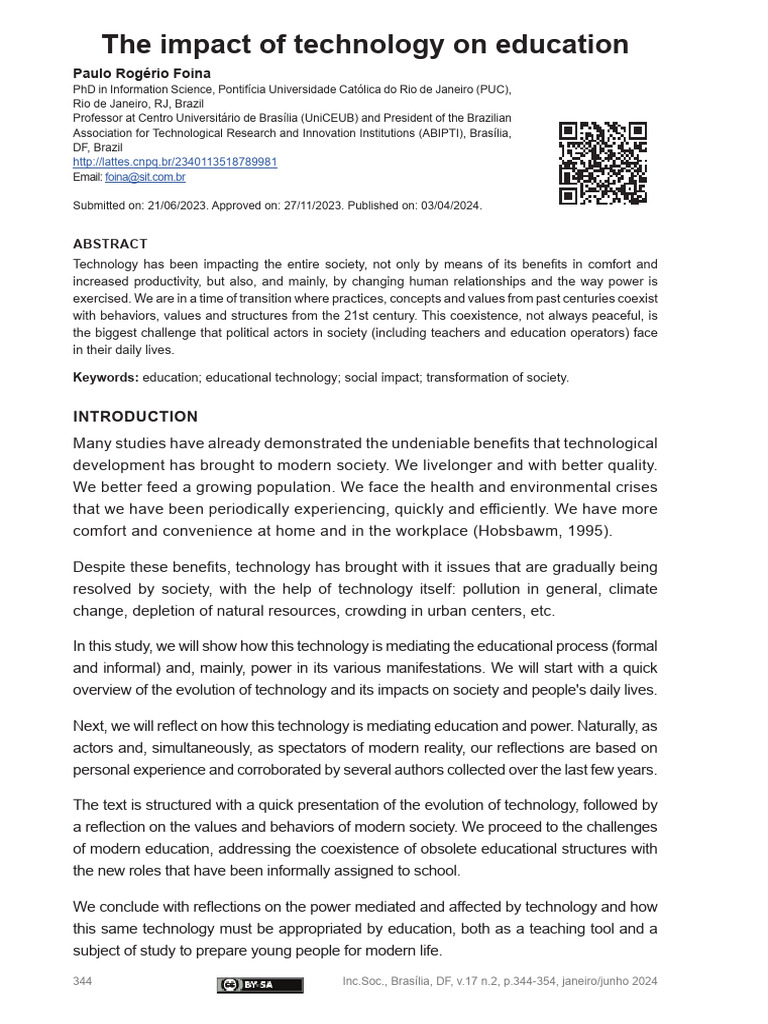 The Impact of Technology On Education | PDF | Teachers | Knowledge
