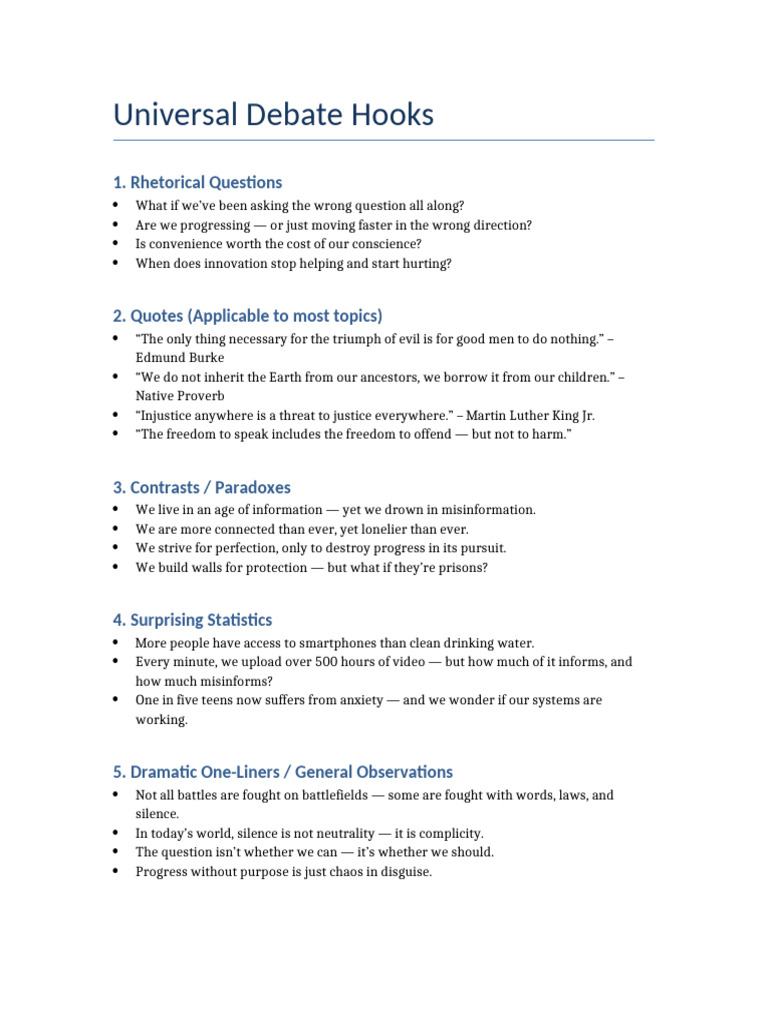 Engaging Debate Hooks and Techniques | PDF