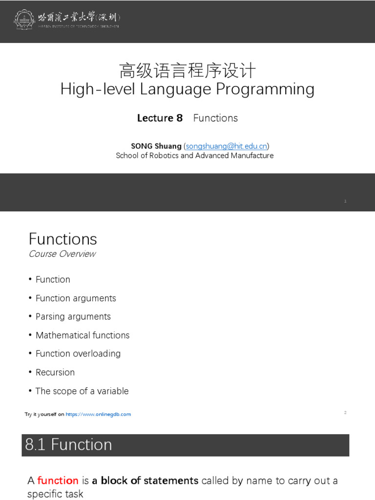 8.Functions | PDF | Parameter (Computer Programming) | Scope (Computer ...