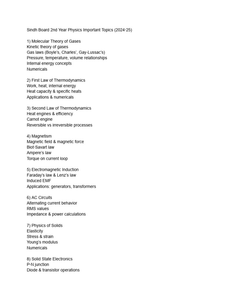 2nd Year Physics Important Topics | PDF
