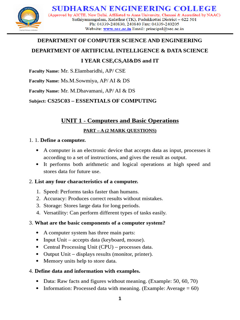Essentials of Computing Overview | PDF | Spreadsheet | Computer Data ...