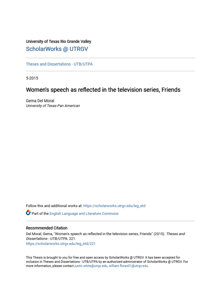 Womens Speech as Reflected in the Television Series Friends | PDF ...