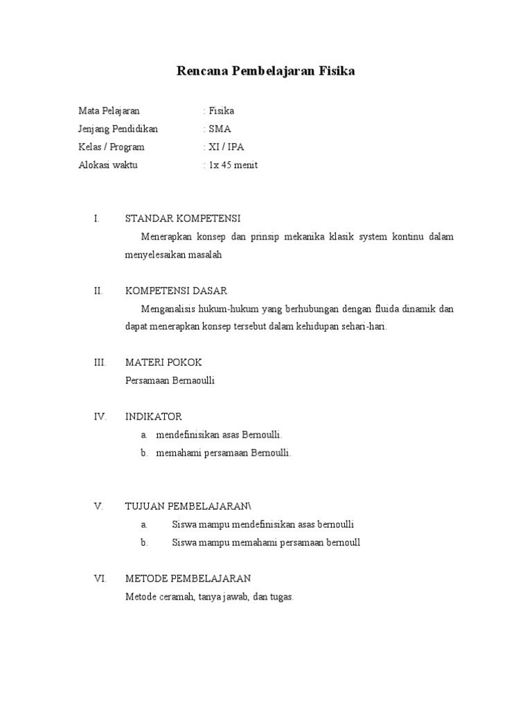 Rencana Pembelajaran Asas Bernoulli | PDF | Sains & Matematika | Teknologi & Rekayasa