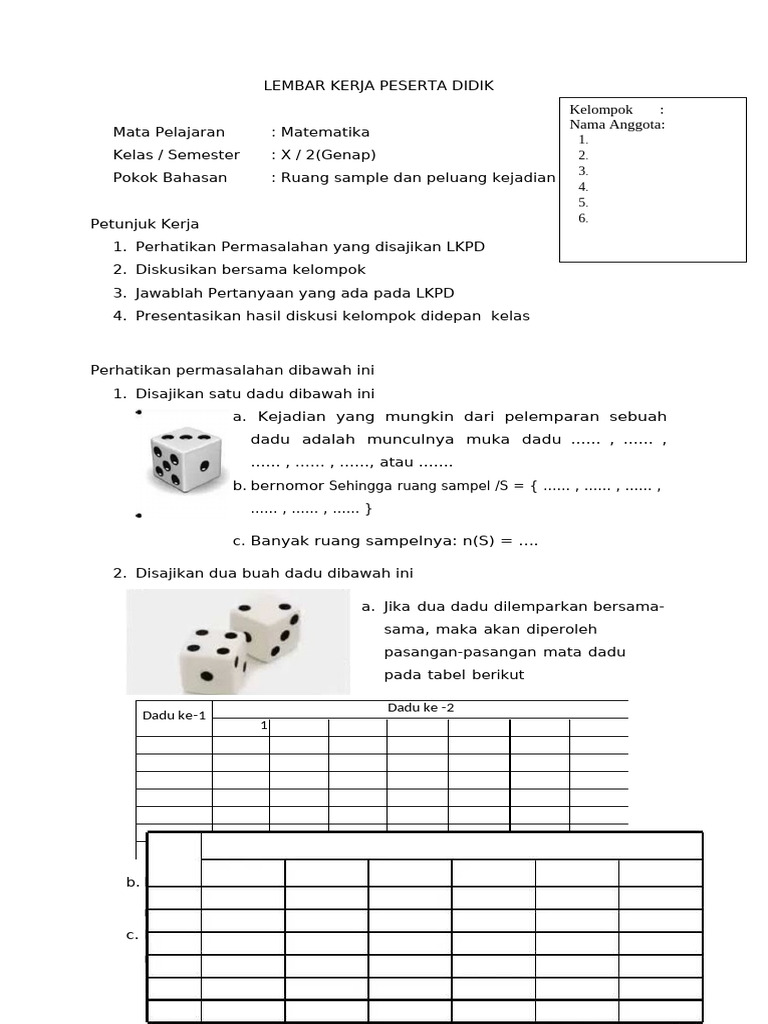 Ruang Sampel dan Peluang Dadu Matematika | PDF