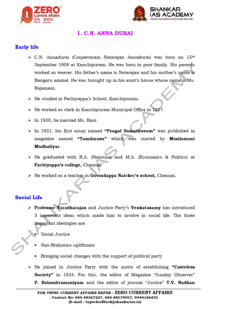 Anna Durai (1) | PDF | Politics Of India | Tamil Nadu