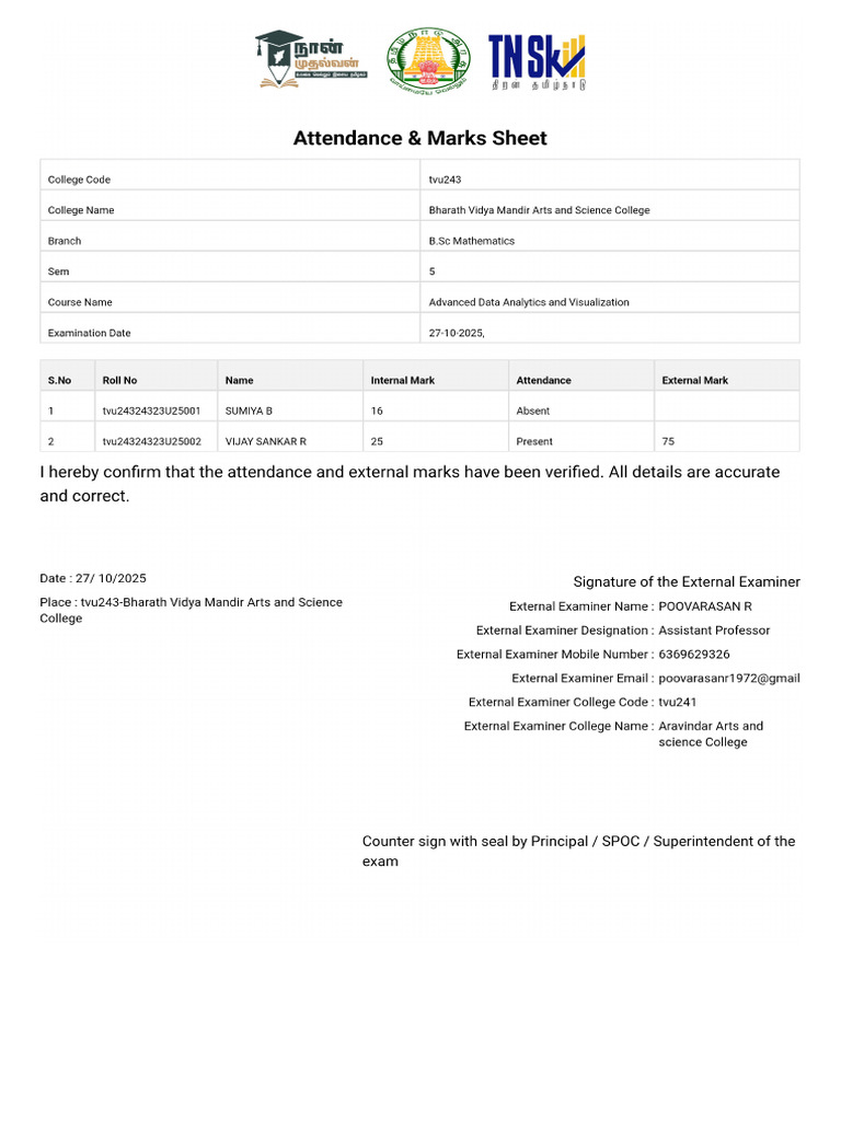 Attendance Marks Sheet | PDF