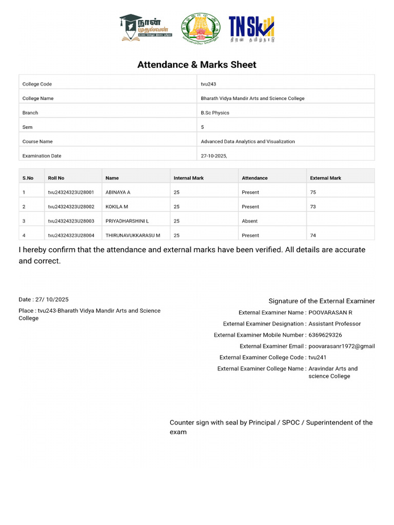 Attendance Marks Sheet | PDF