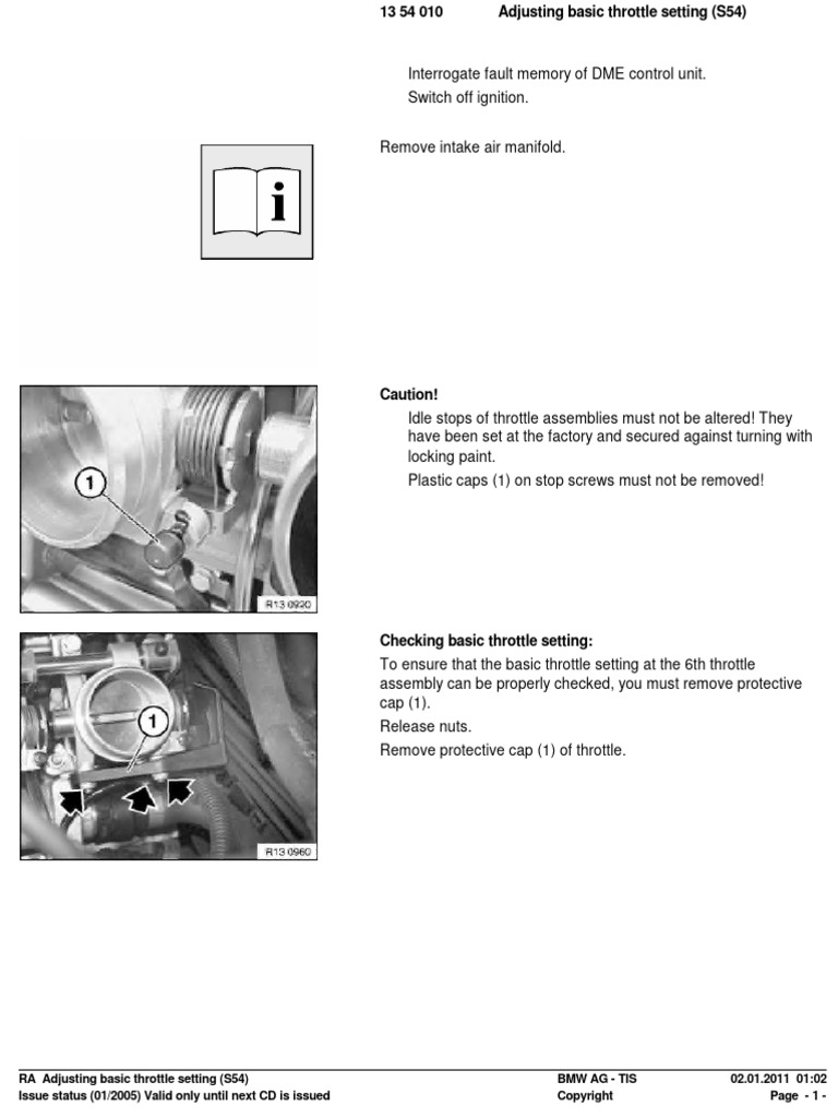 RA Adjusting Basic Throttle Setting (S54) | PDF | Throttle | Screw
