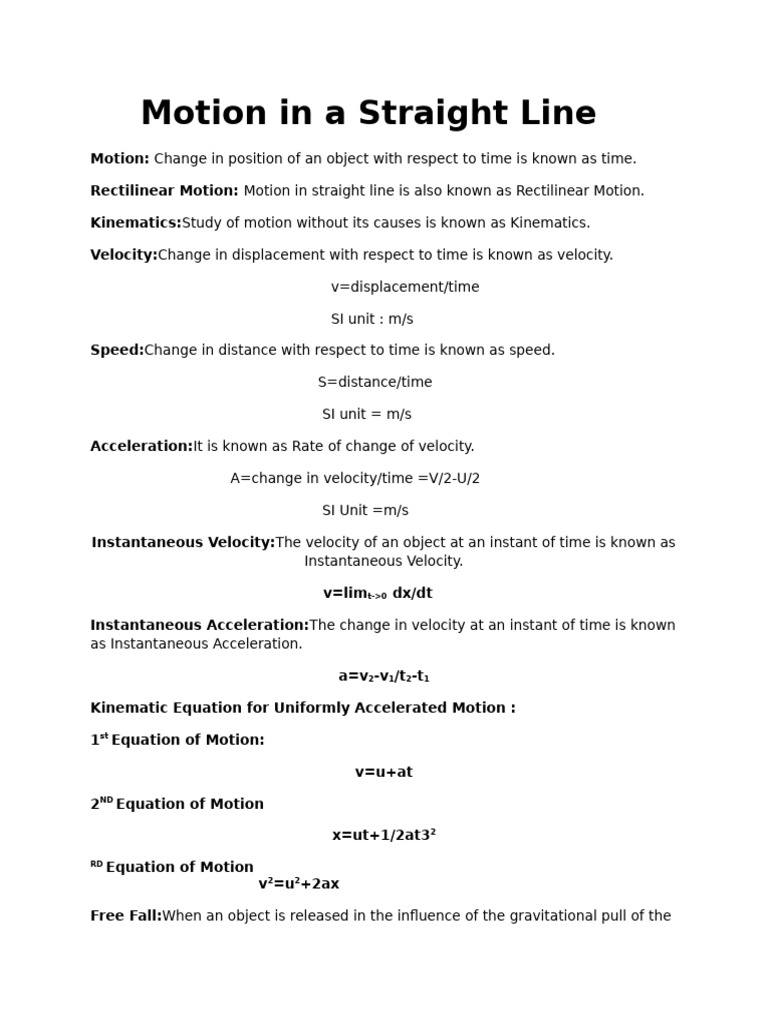 Motion in Straight Line | PDF